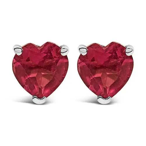 HAUS OF BRILLIANCE 14k Gold Heart Cut Gemstone Stud Earrings - Red Ruby | White
